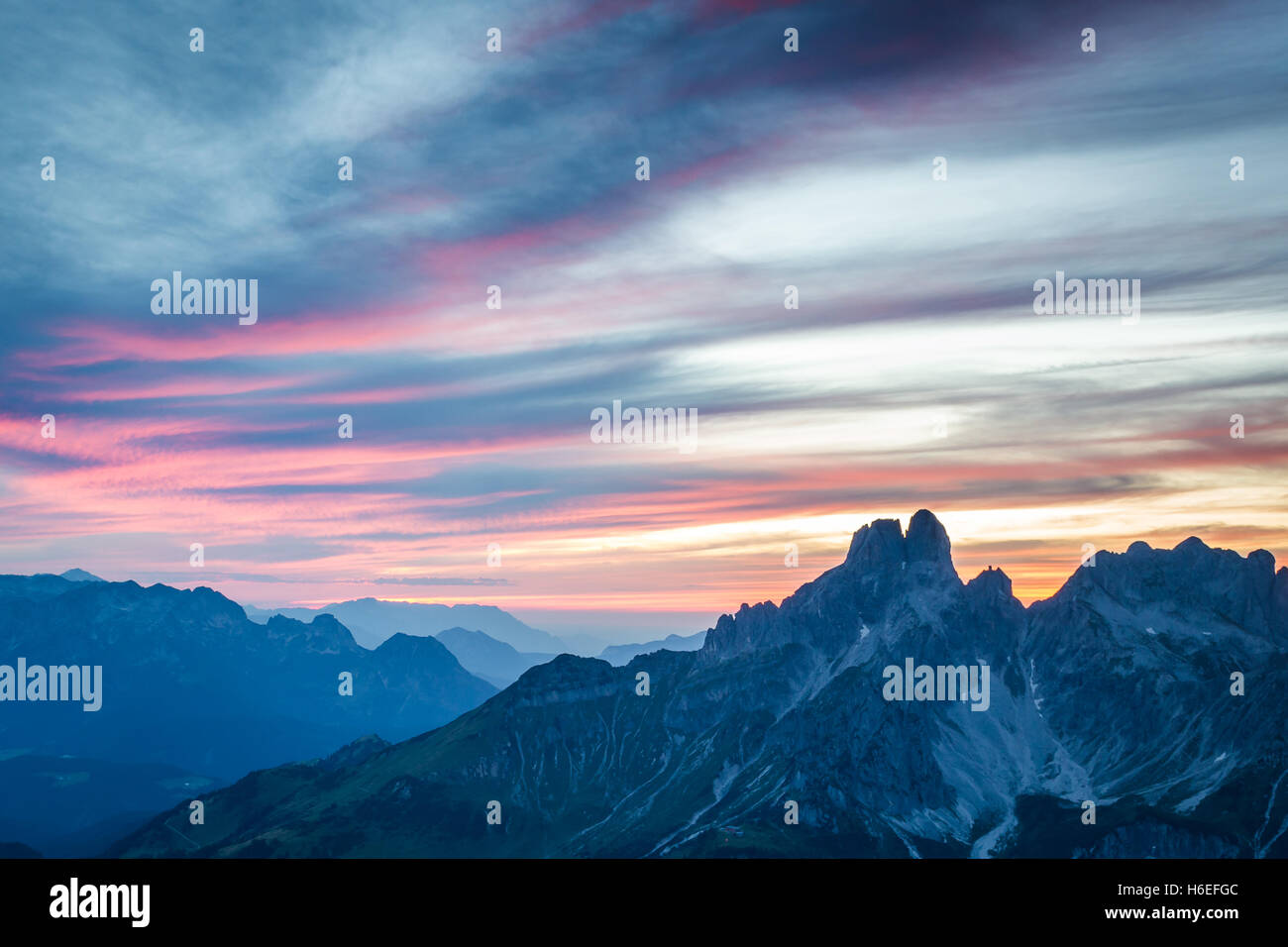 Pastel colors during a sunset in the Austrian Alps with the remarkable ...