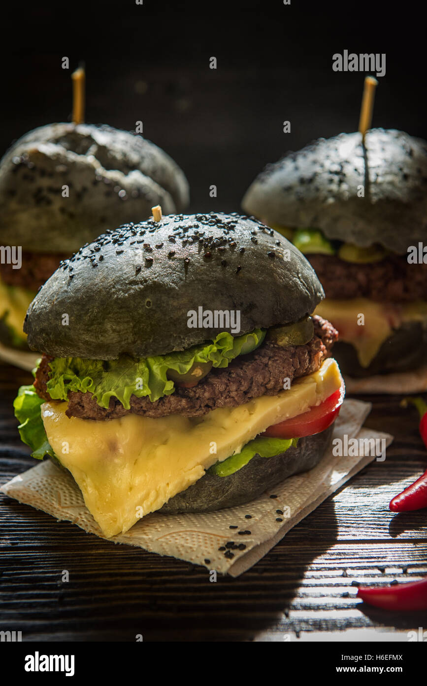 Big Black burger Stock Photo - Alamy