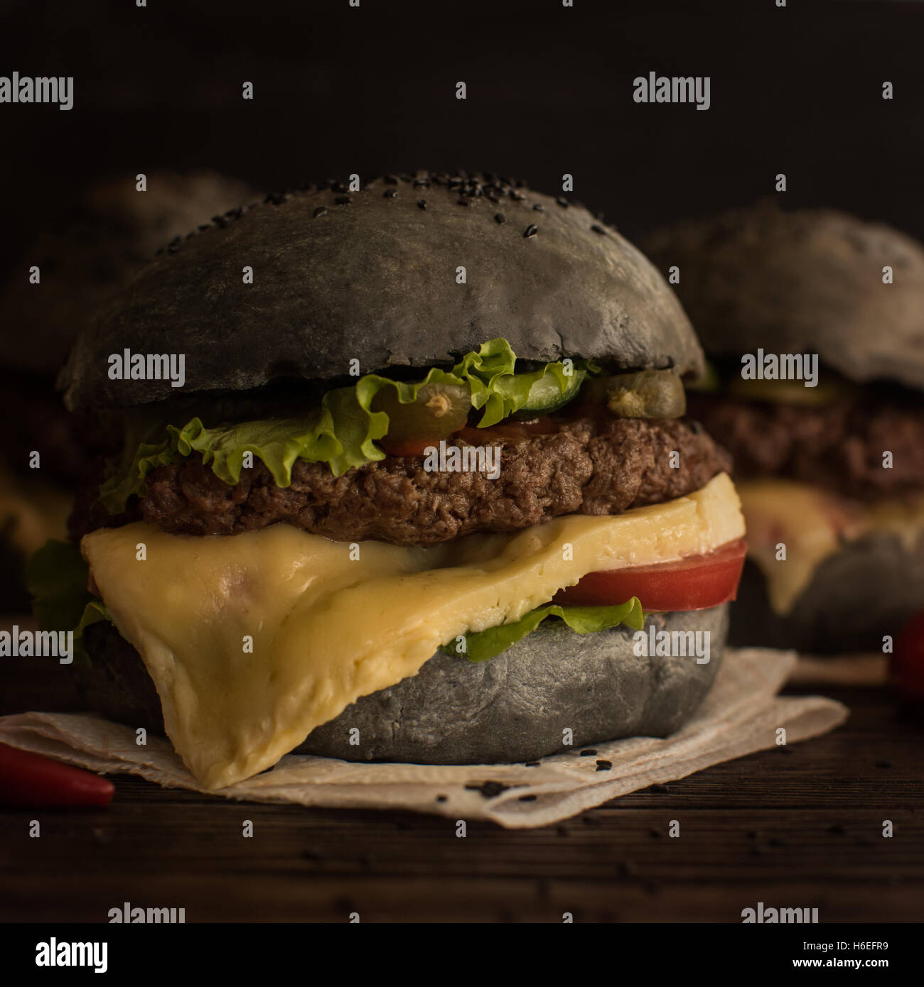 Big Black burger Stock Photo - Alamy