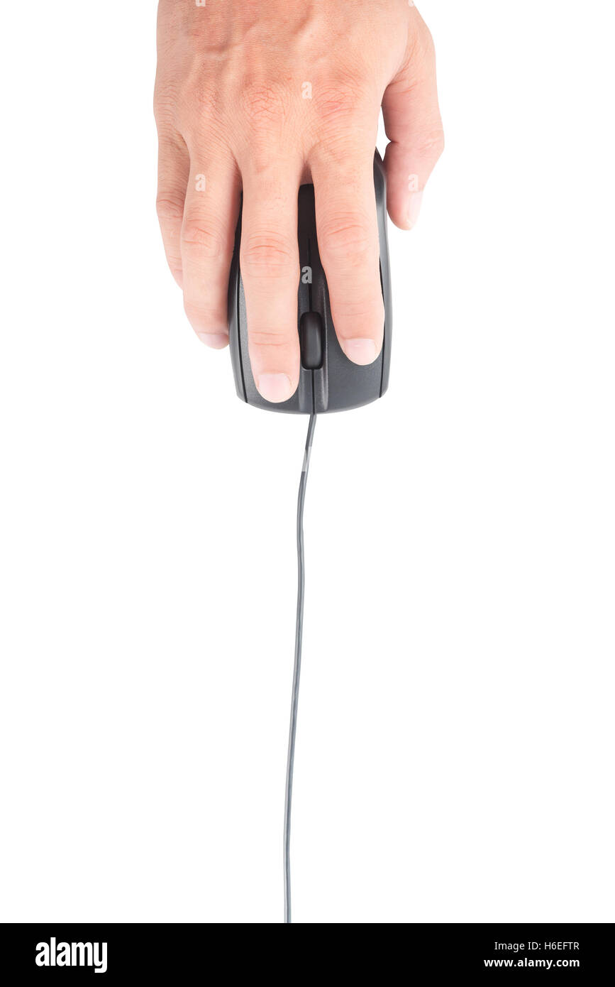 Hand using computer mouse on over white background with work path Stock ...