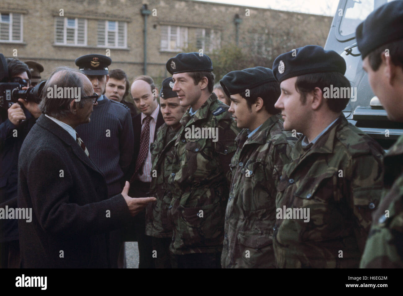 Defence Secretary Fred Mulley talking to RAF men on duty as ...