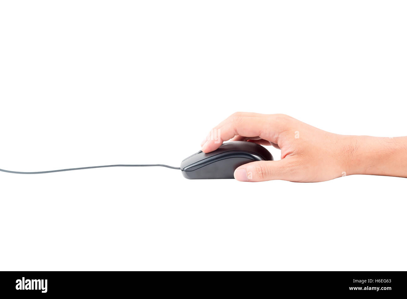 Hand using computer mouse on over white background with work path Stock ...