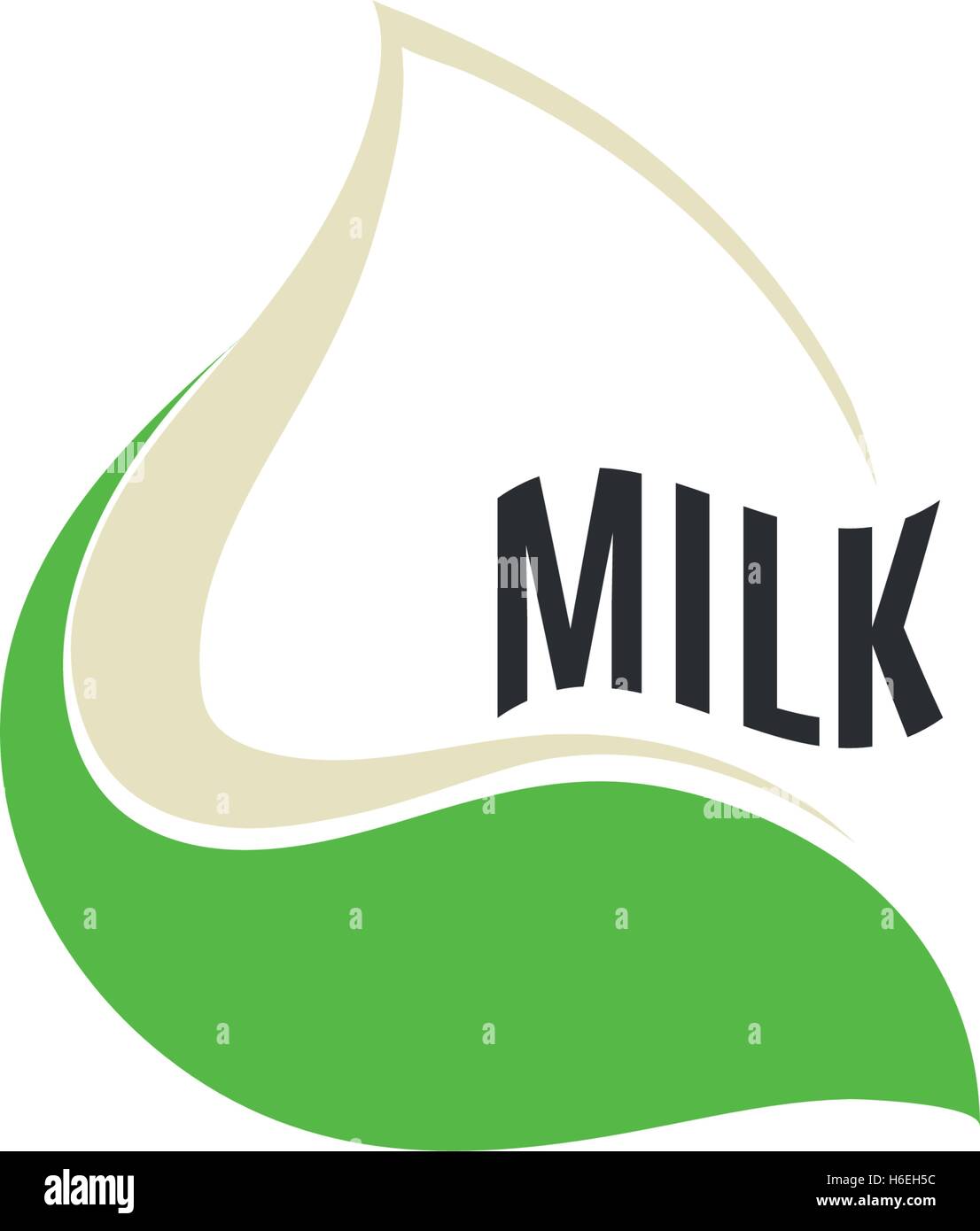 Isolated abstract white drop of milk in green fresh leaf logo. Dairy ...