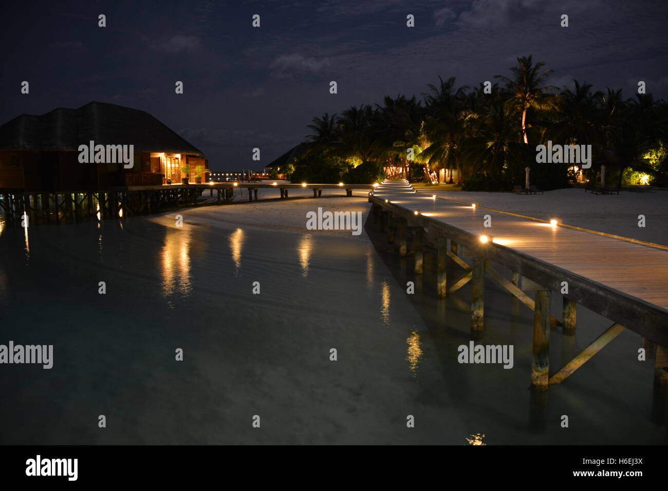 Maldives night water lights Stock Photo - Alamy