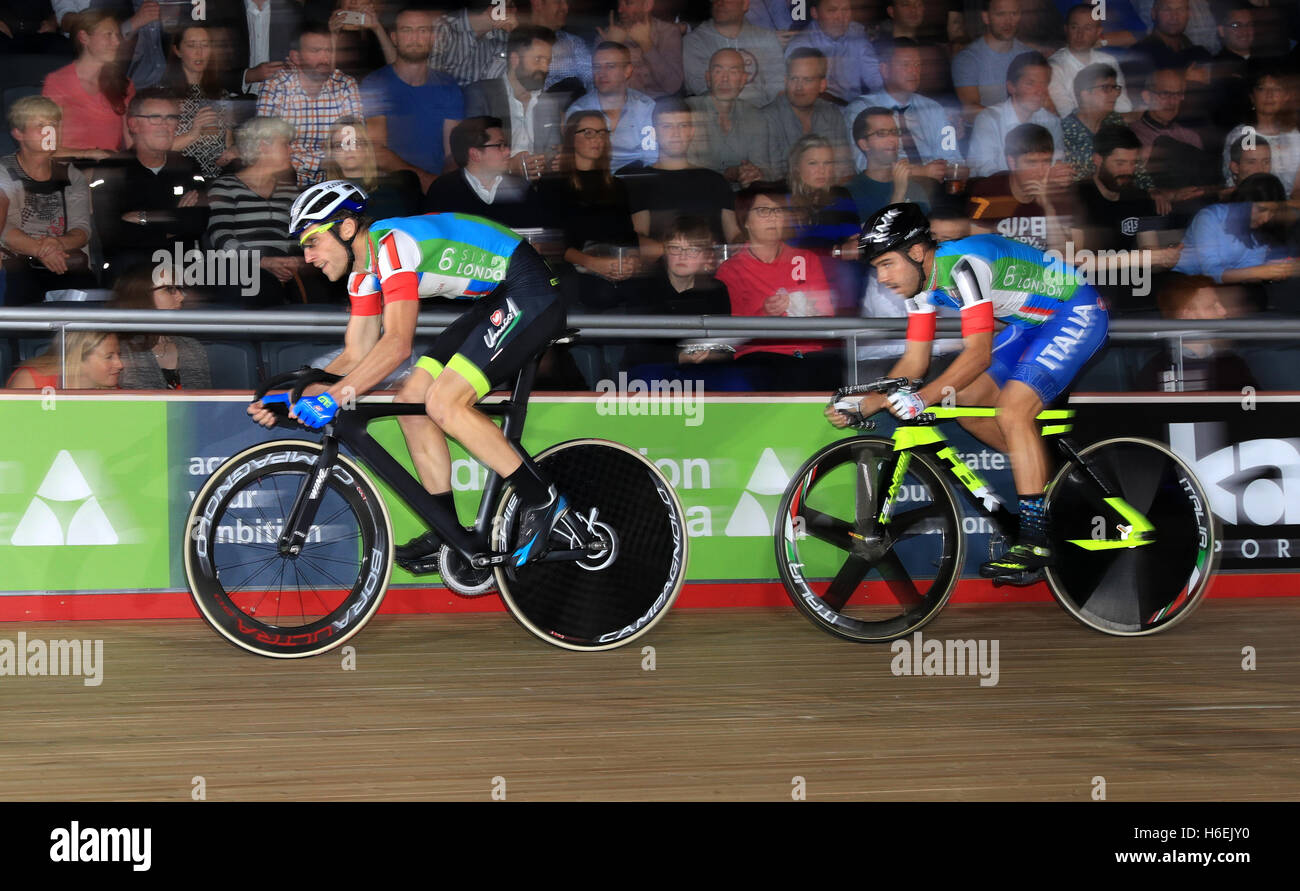 Italy's Alex Buttazzoni and Francesco Lamon compete in the 250m Madison ...