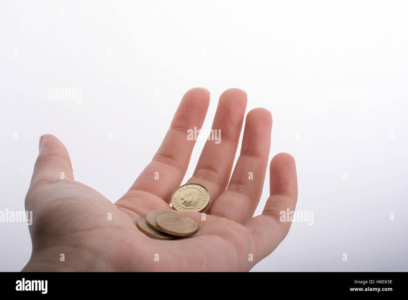 Hand handing money on a white bakground Stock Photo - Alamy