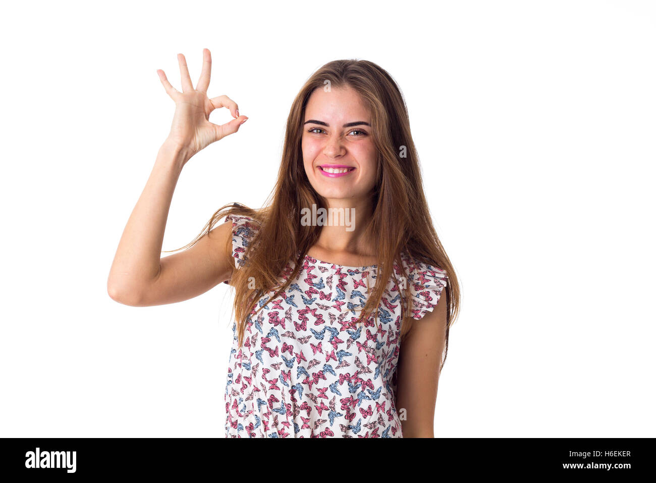 Woman showing okay Stock Photo - Alamy