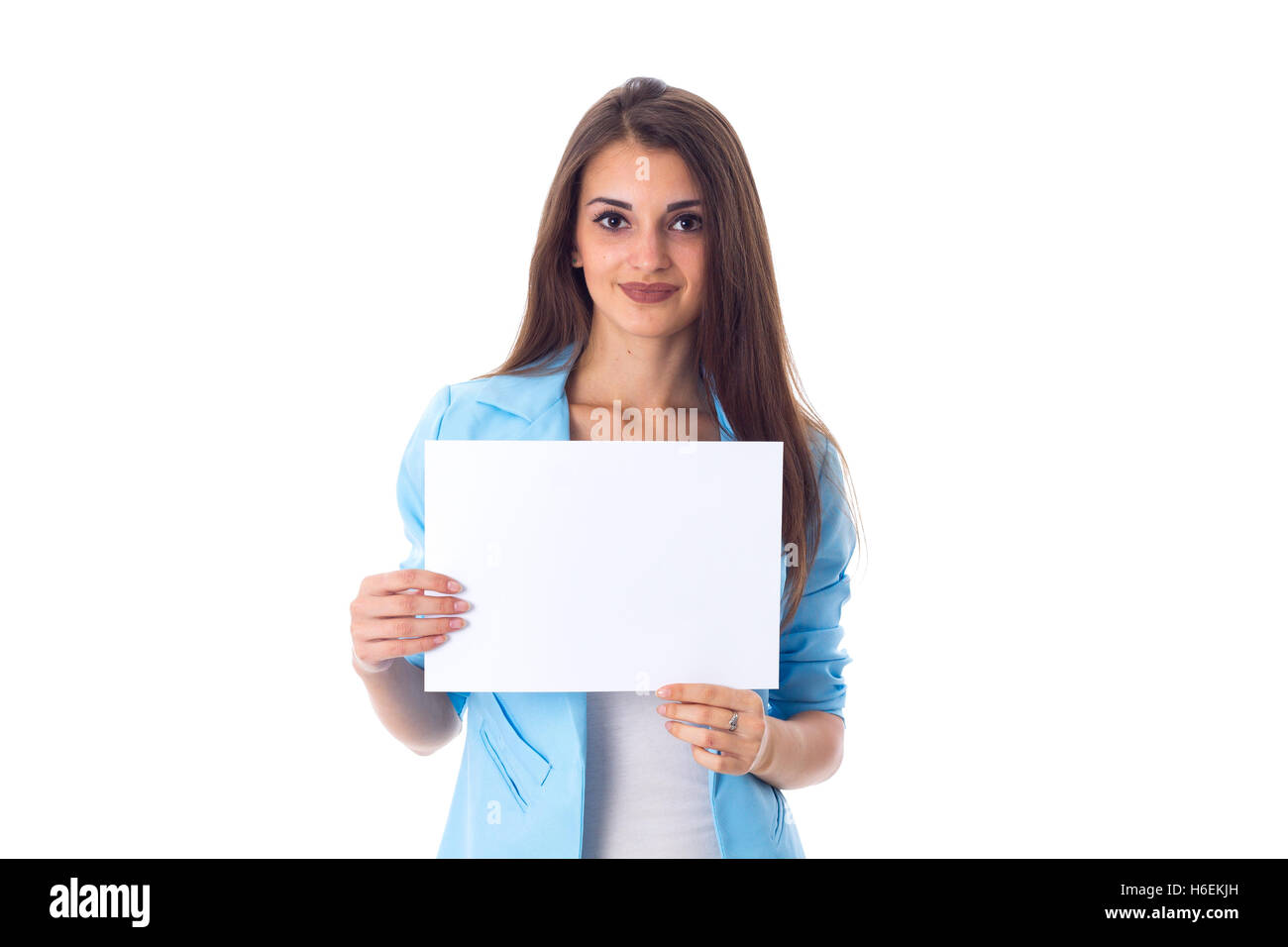 Woman holding white sheet of paper Stock Photo - Alamy