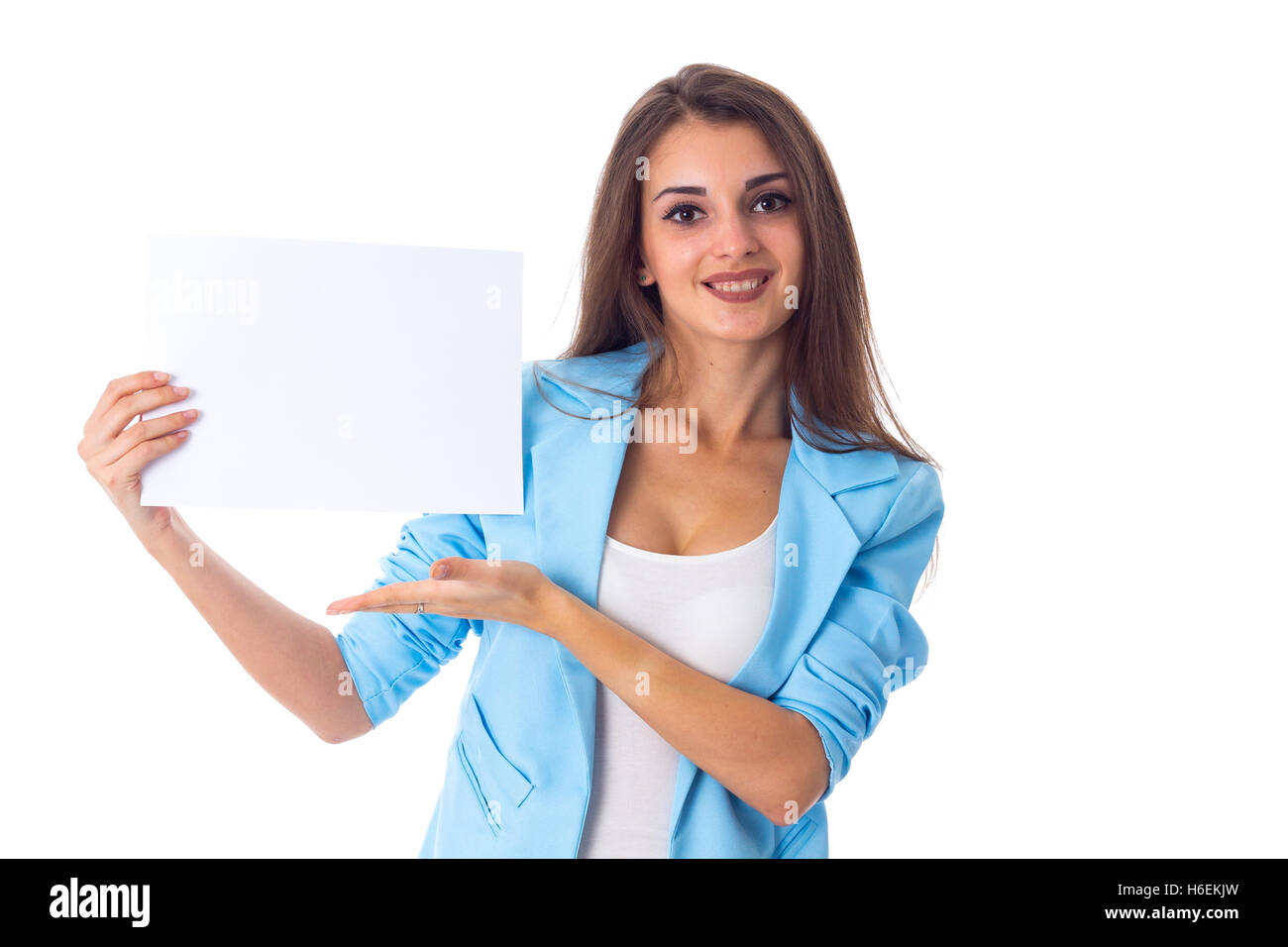Woman holding white sheet of paper Stock Photo - Alamy