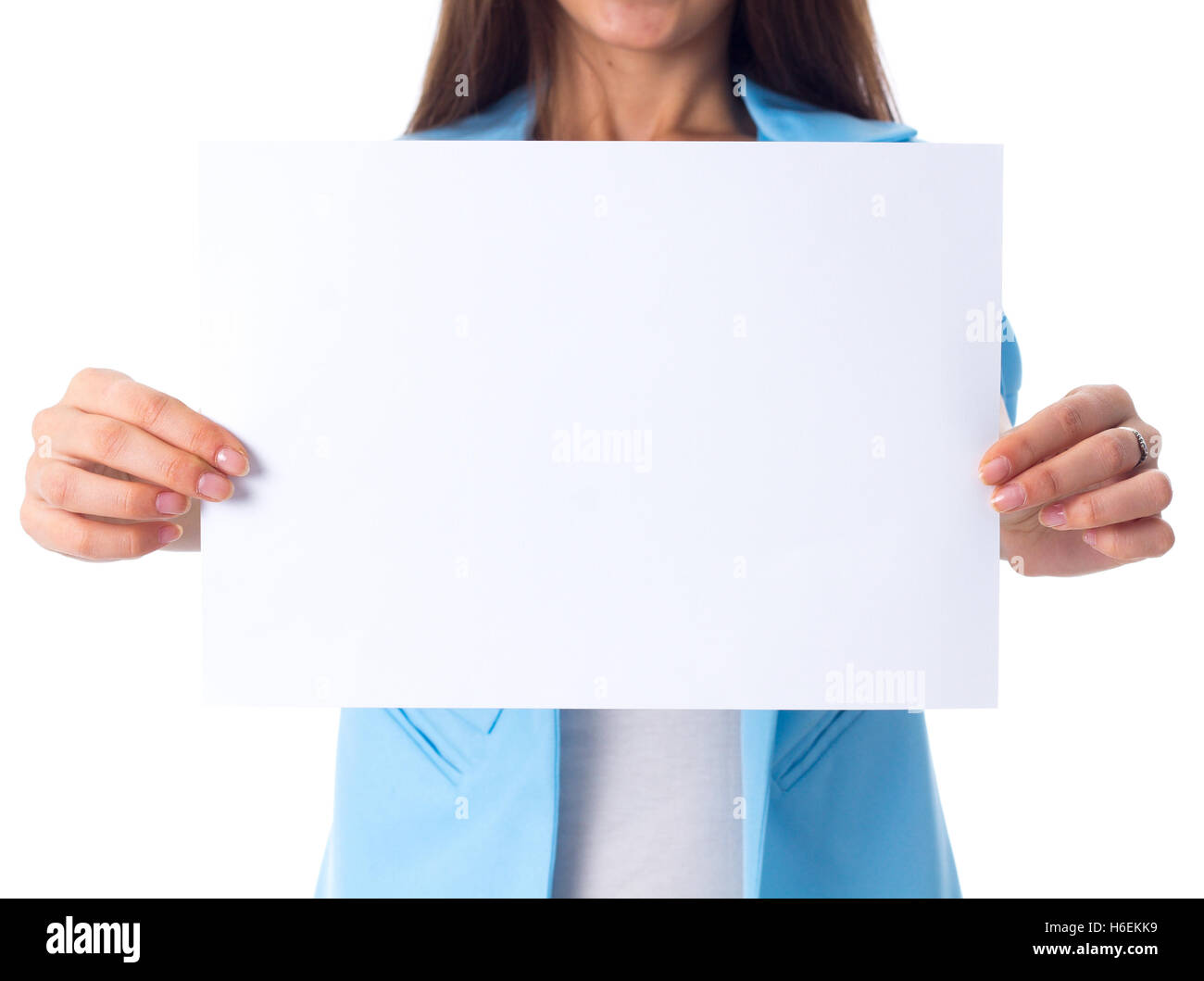 Woman holding white sheet of paper Stock Photo - Alamy