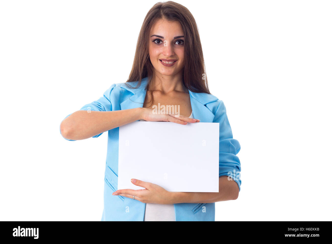 Woman holding white sheet of paper Stock Photo - Alamy