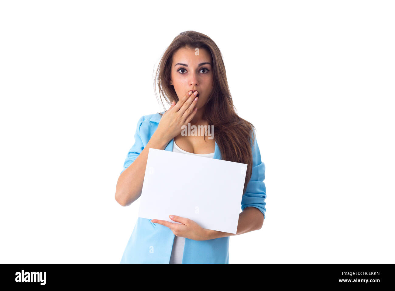 Woman holding white sheet of paper Stock Photo - Alamy