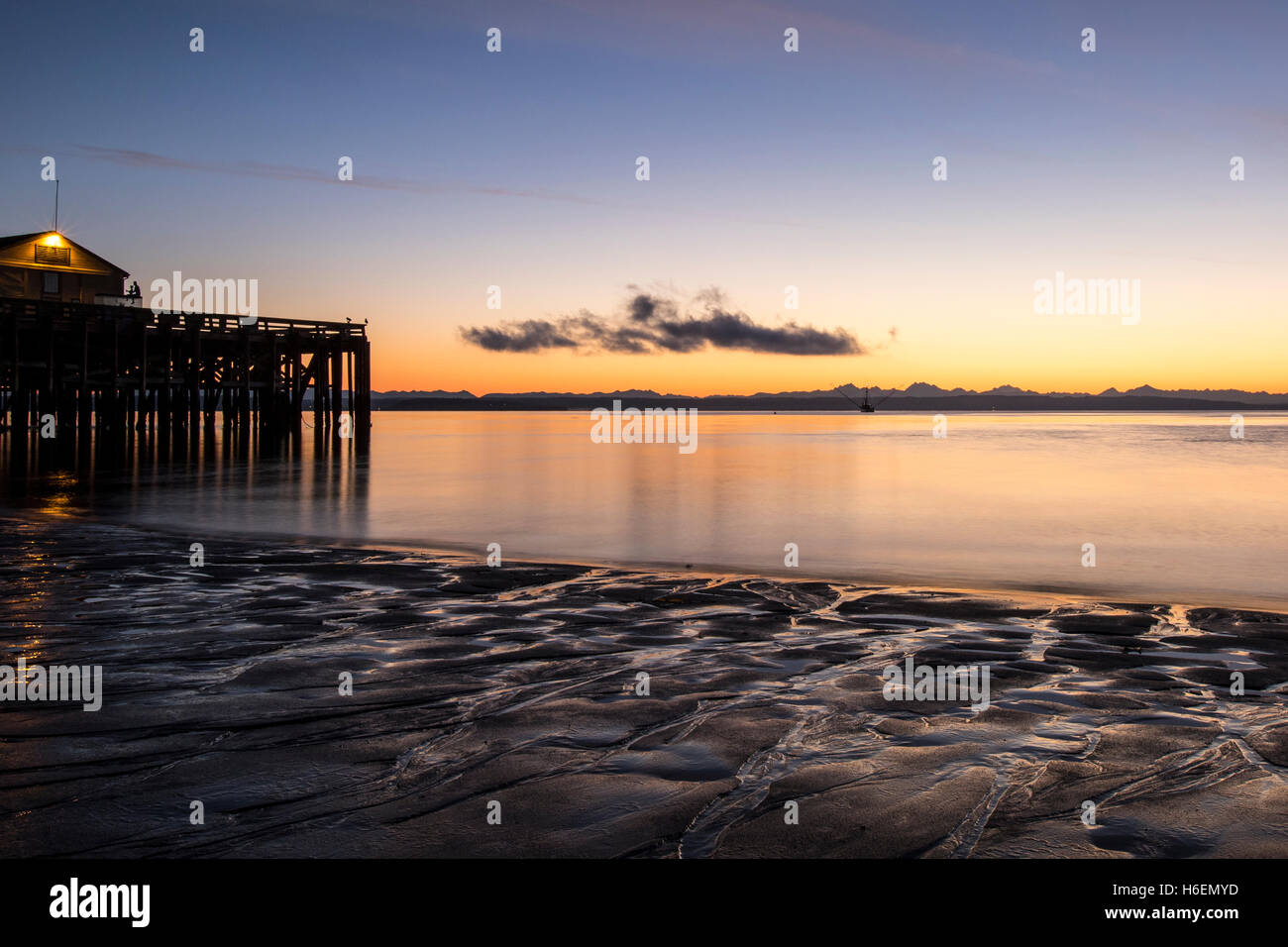 Fort Worden State Park in Port Townsend, Washington. Beach sunrise ...
