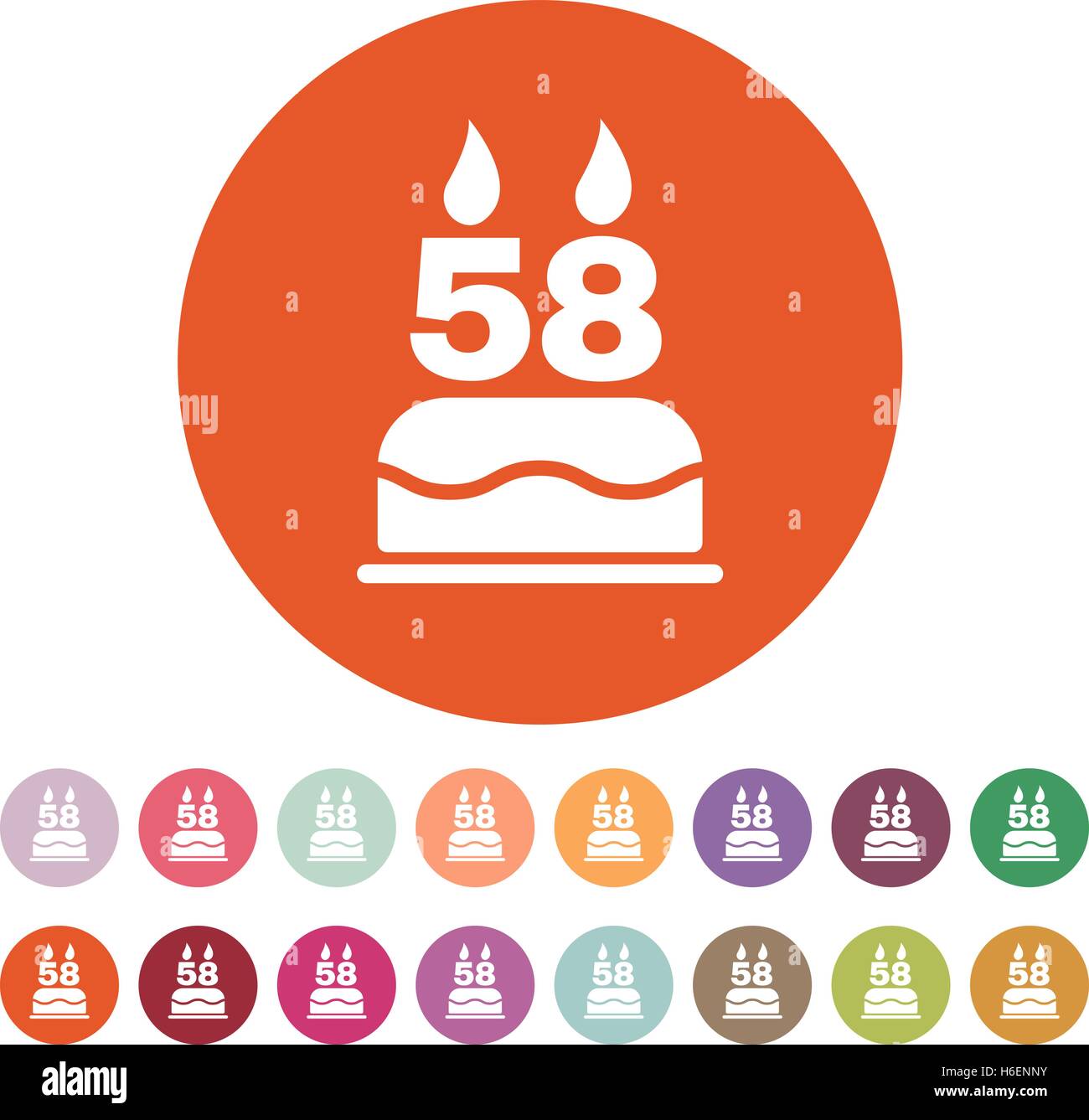 The birthday cake with candles in the form of number 58 icon. Birthday ...
