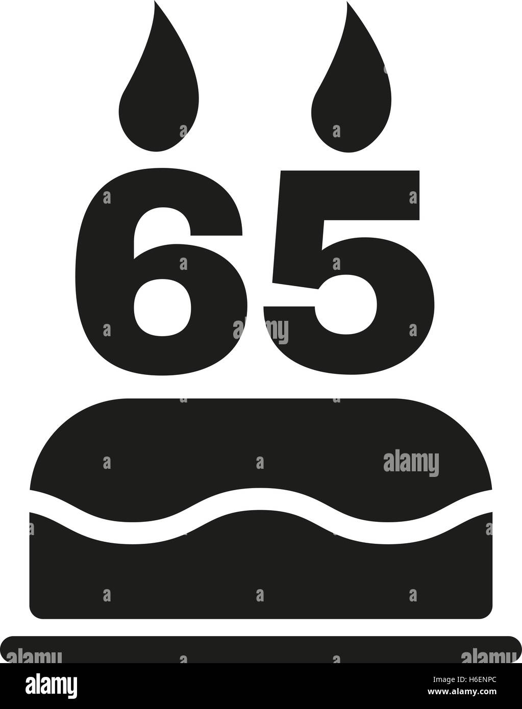 The birthday cake with candles in the form of number 65 icon. Birthday ...