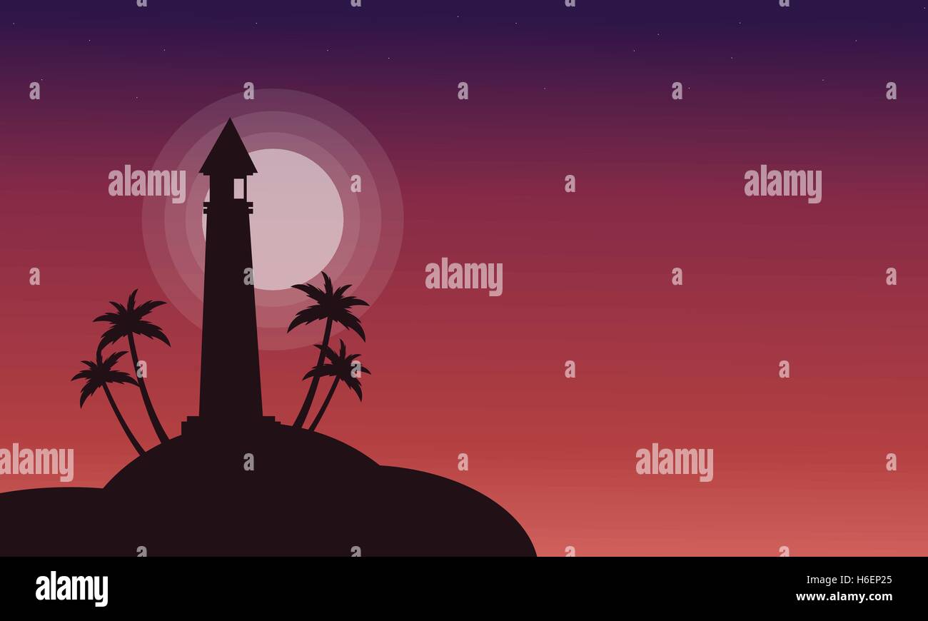 Lighthouse on sunset sea Stock Vector Images - Alamy