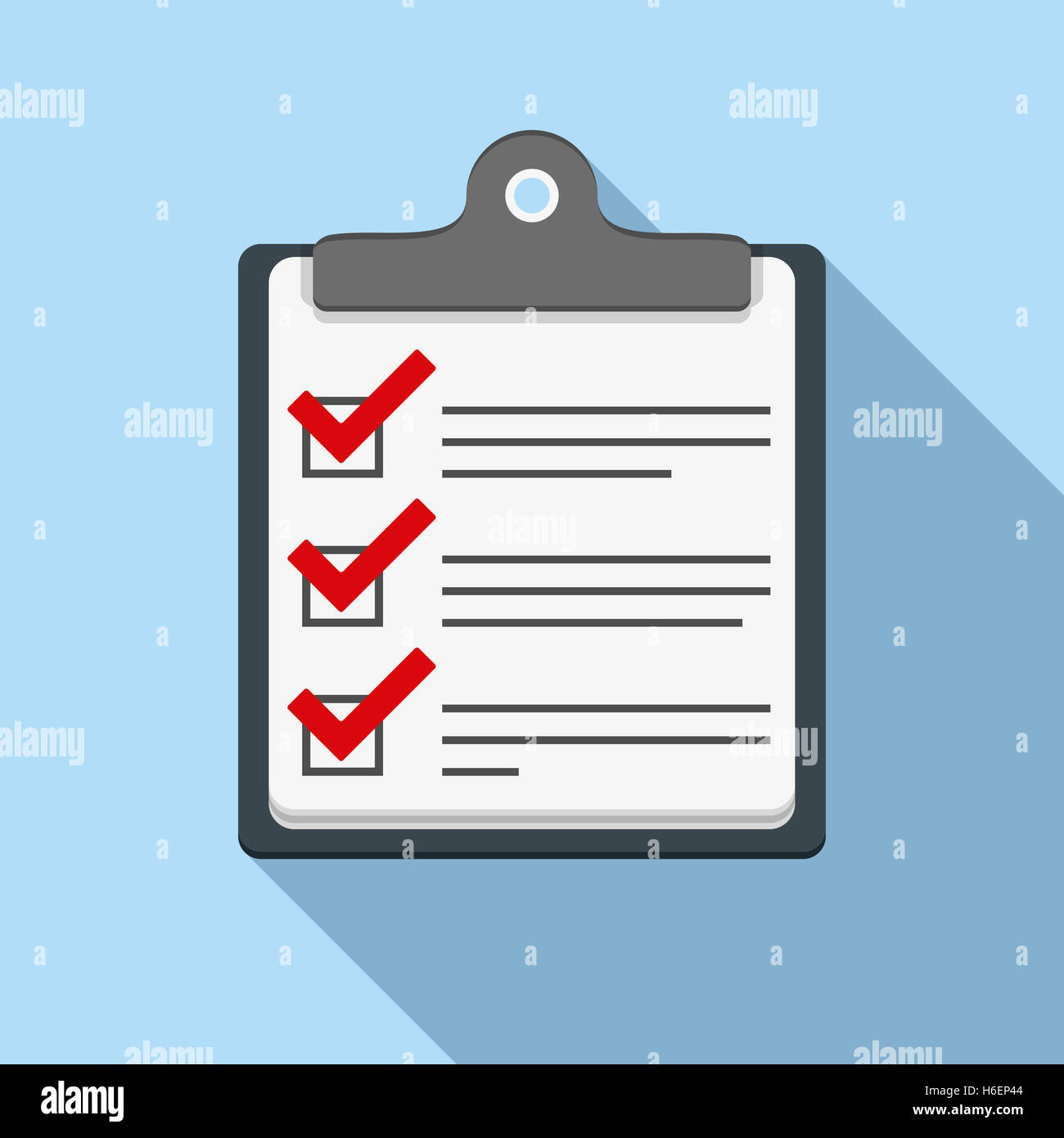Check list icon, flat design with long shadow Stock Photo - Alamy