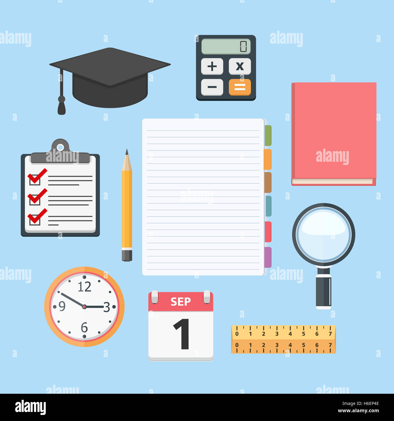 Set of different education objects, flat design Stock Photo - Alamy