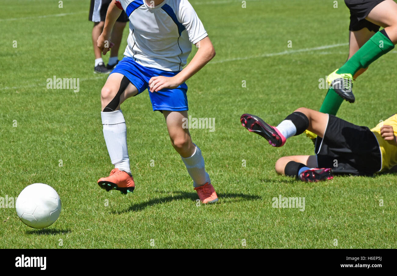 Kids are playing soccer outdoors Stock Photo - Alamy