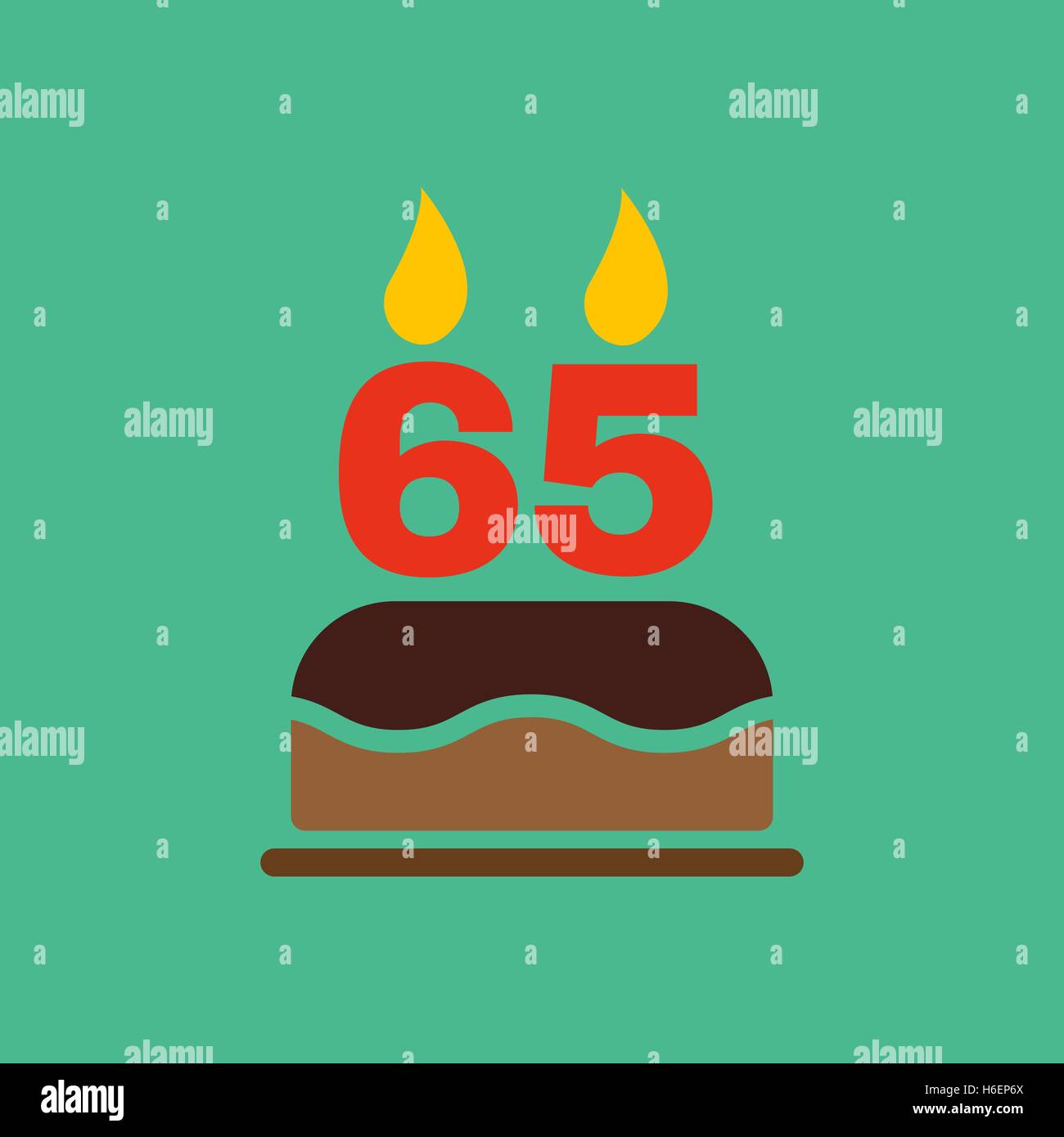 The birthday cake with candles in the form of number 65 icon. Birthday ...