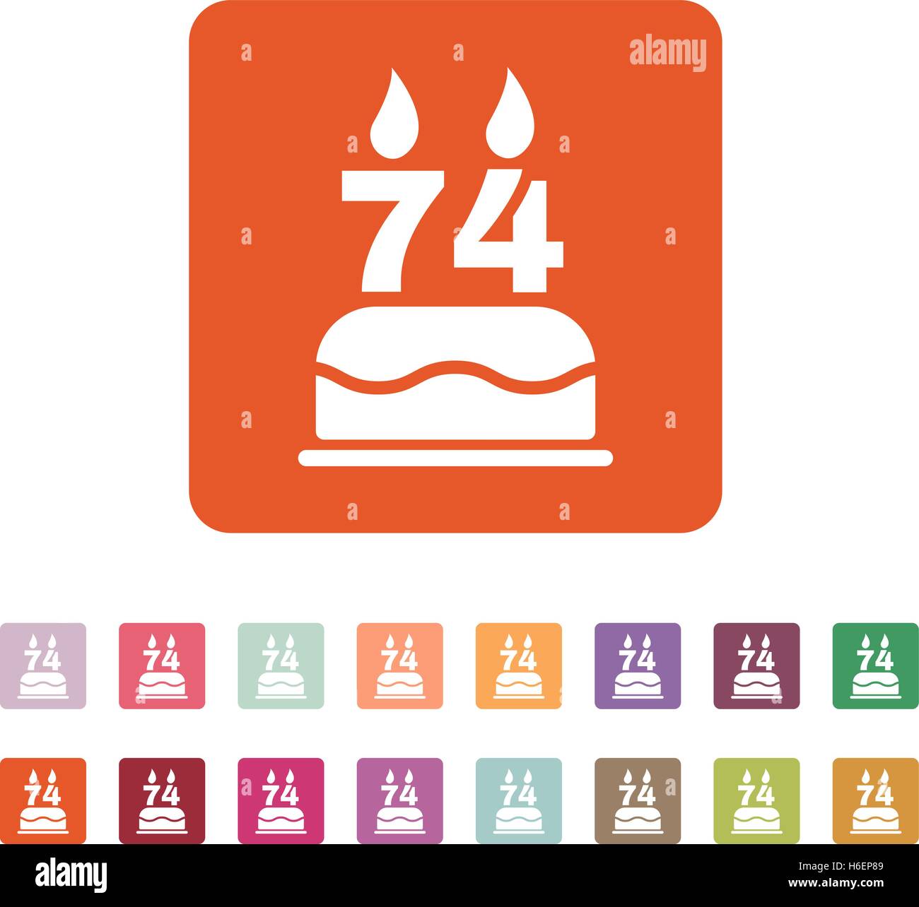 The birthday cake with candles in the form of number 74 icon. Birthday ...