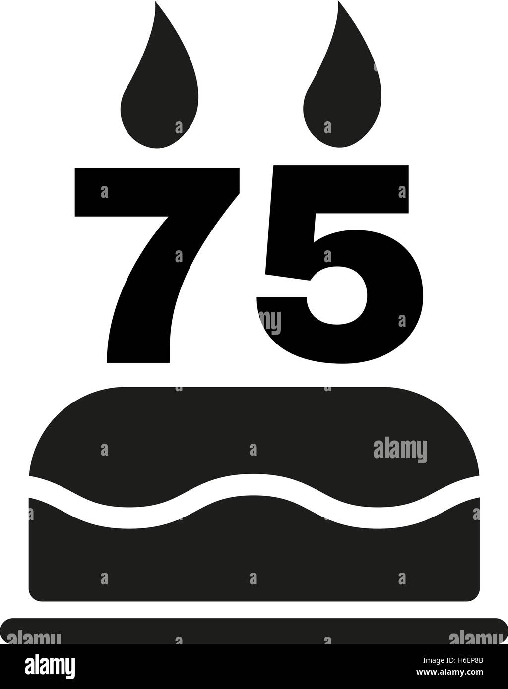 The birthday cake with candles in the form of number 75 icon. Birthday ...