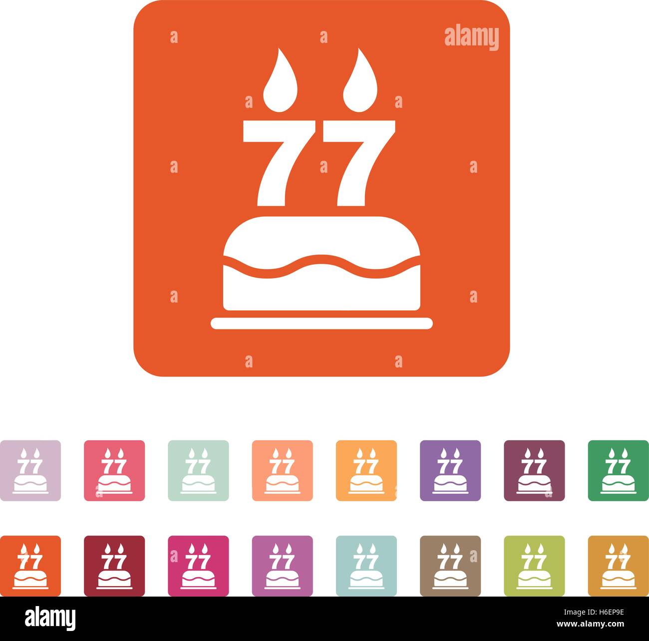 The birthday cake with candles in the form of number 77 icon. Birthday ...