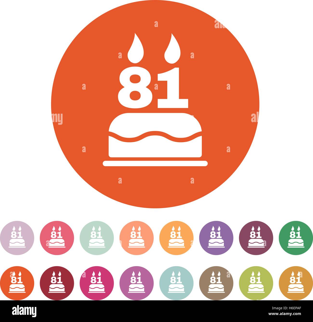 The birthday cake with candles in the form of number 81 icon. Birthday ...