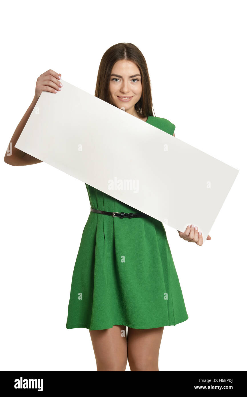 Beautiful woman and white signboard Stock Photo - Alamy