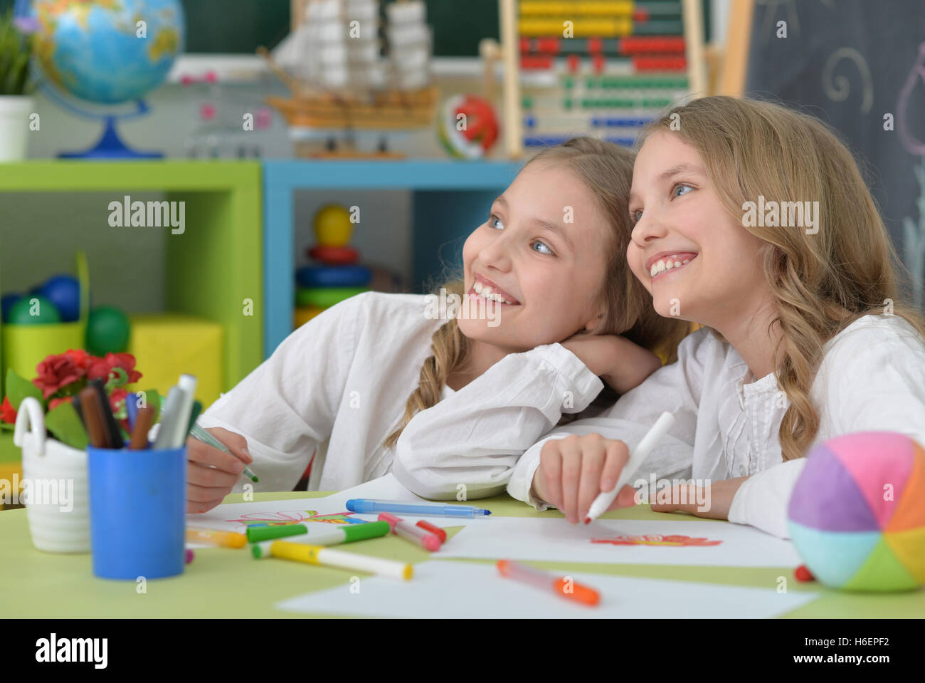 girls on lesson of art Stock Photo - Alamy