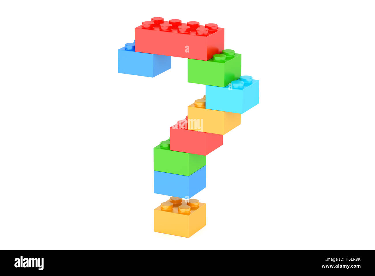 Question mark from plastic building blocks, 3D rendering isolated on ...