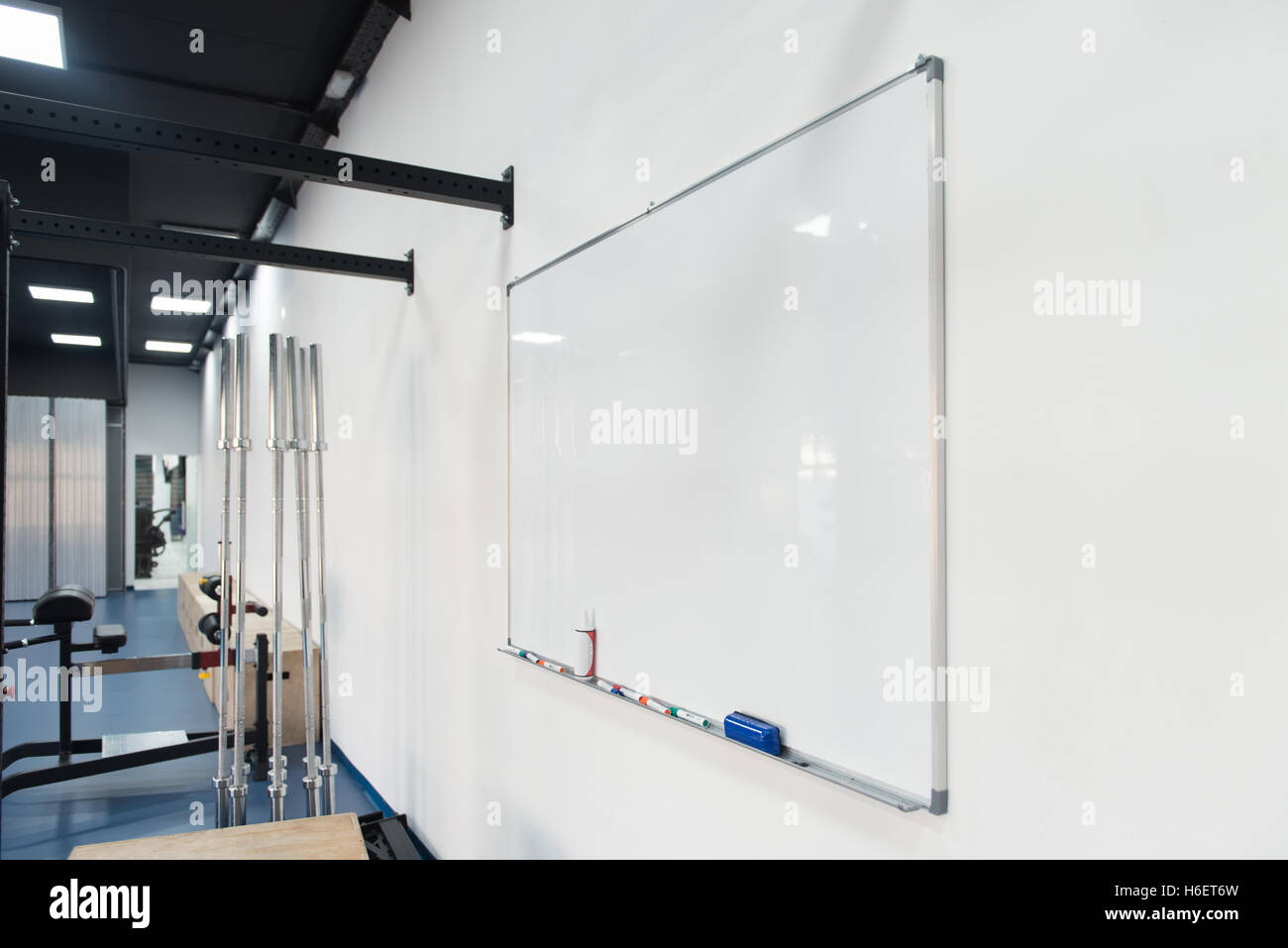 Whiteboard And Machines At The Modern Gym Room Fitness Center Stock ...