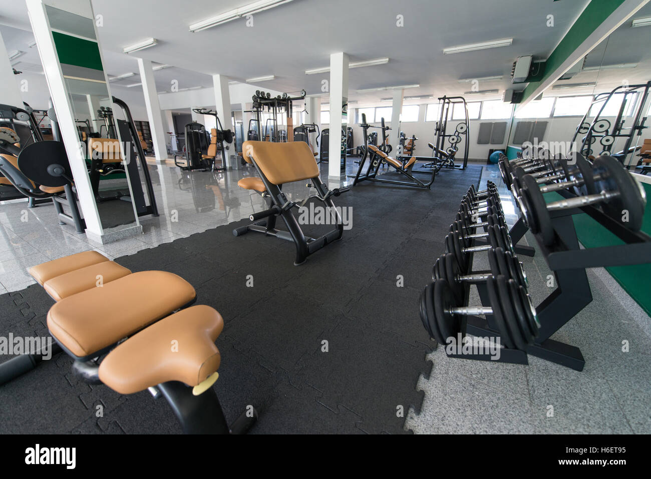 Equipment And Machines At The Modern Gym Room Fitness Center Stock ...
