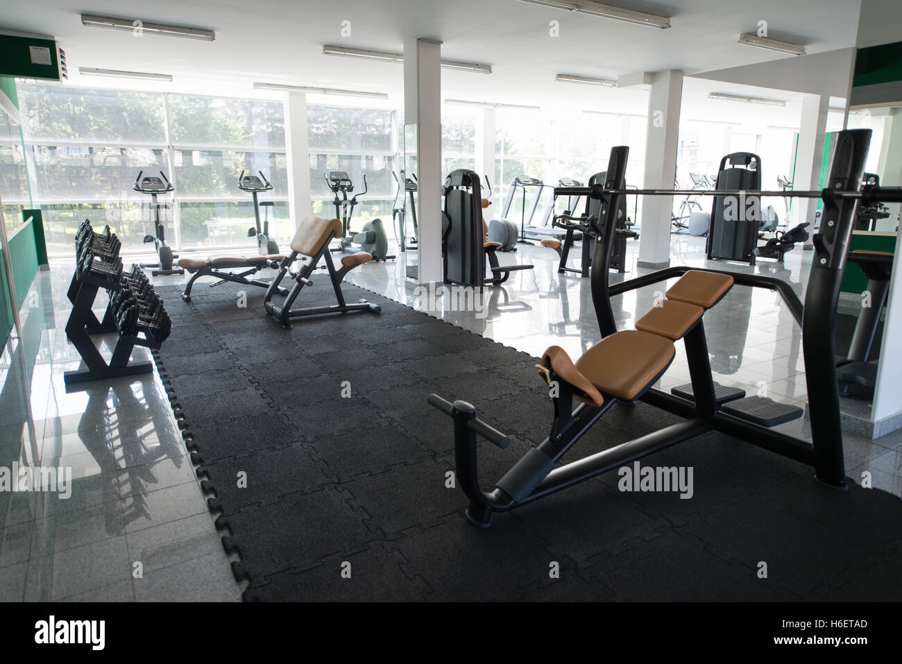 Equipment And Machines At The Modern Gym Room Fitness Center Stock ...