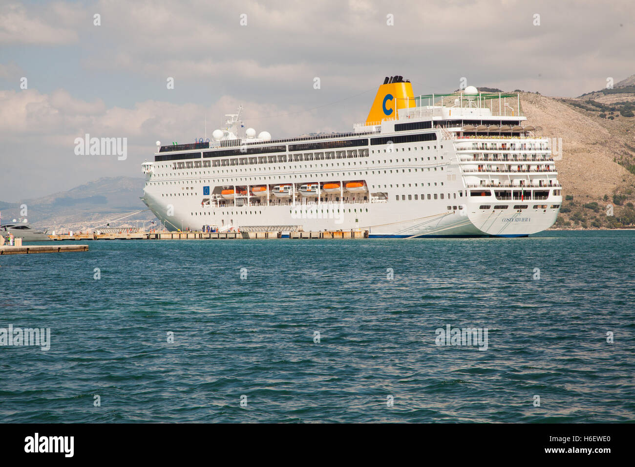 The cruise ship Costa Riviera in the Greek port of Argosoli on the ...