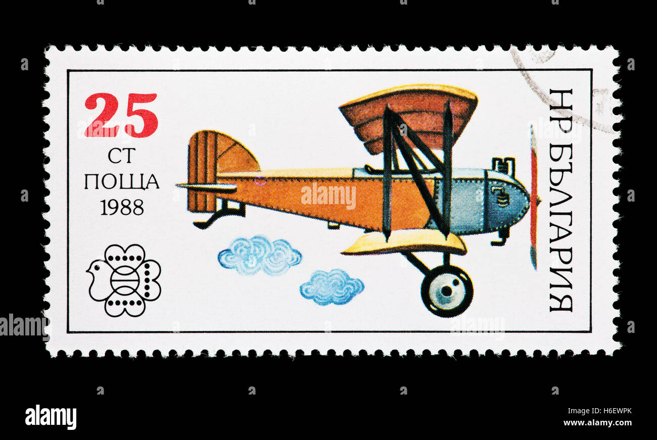 Postage stamp from Bulgaria depicting a biplane, early postal delivery ...