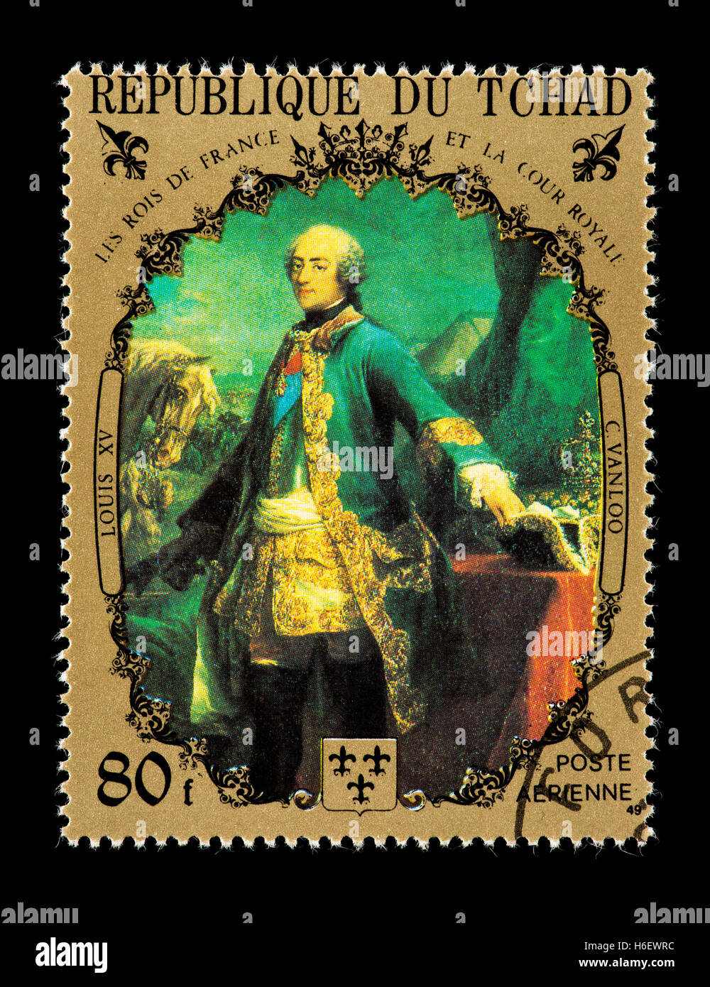 Postage stamp from Chad depicting the C. Vanloo painting of Louis XV ...