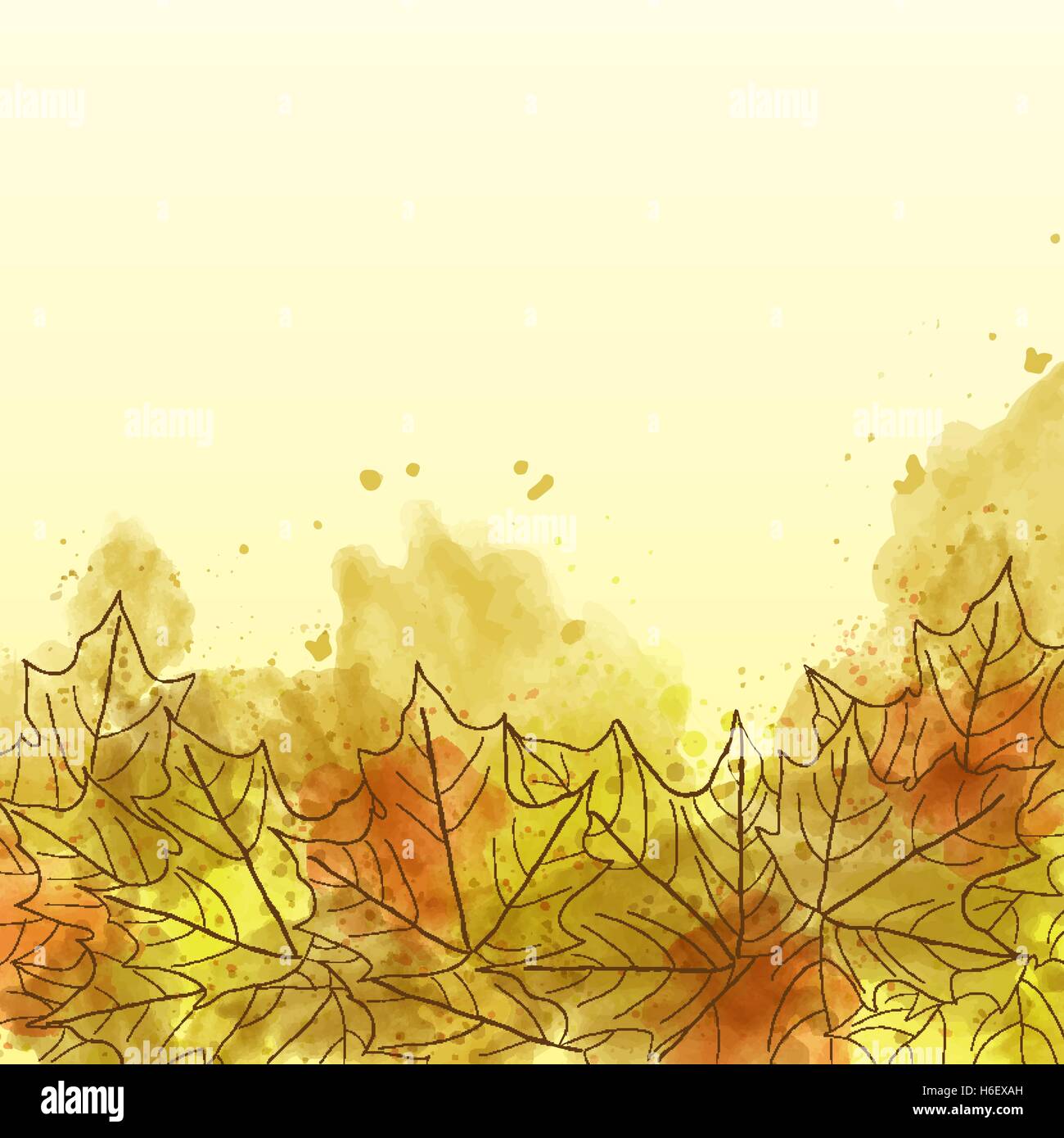 Autumn watercolor background with leaves, vector format Stock Vector ...