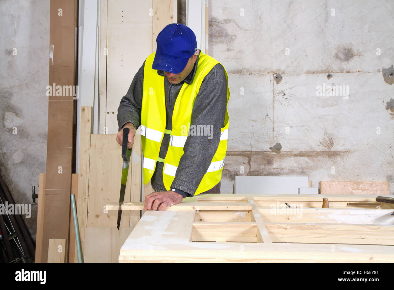 carpenter making a door in a workshop Stock Photo - Alamy