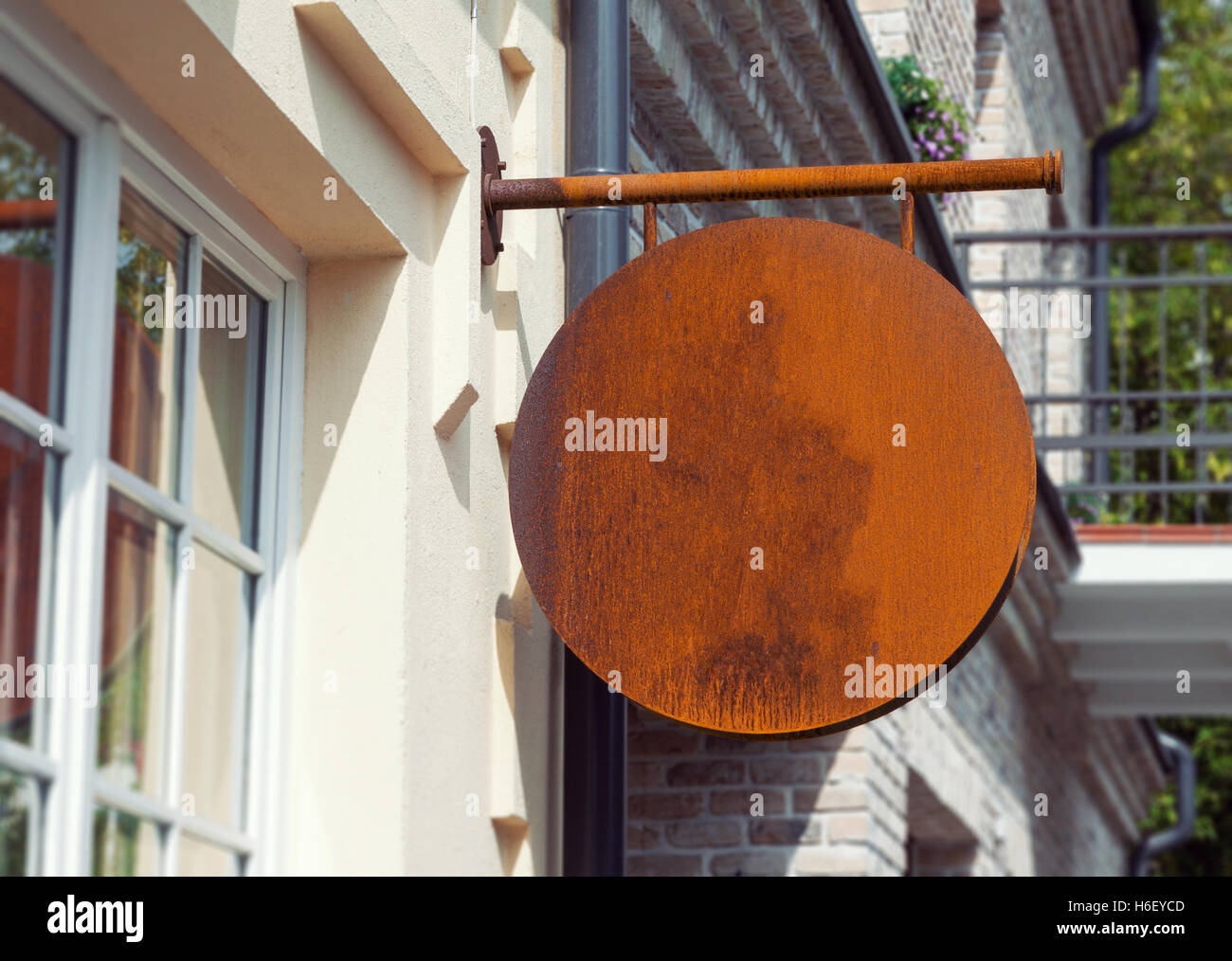 Empty outdoor signage mock up with natural rusty background to add ...