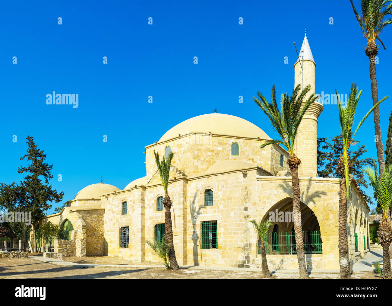 Hala Sultan Tekke complex is composed of a mosque, mausoleum, minaret ...