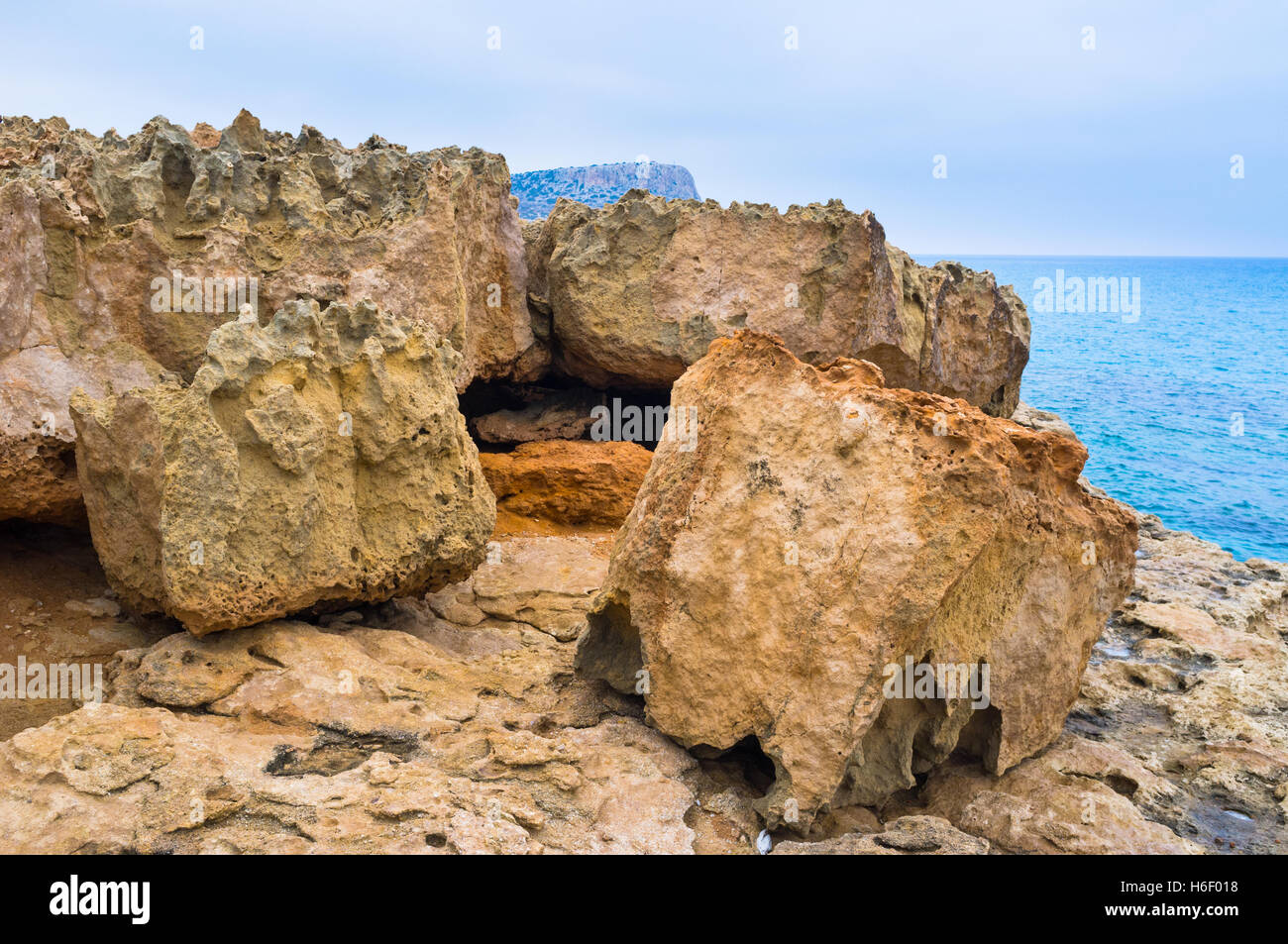The boulders on the coastline of Famagusta bay, Cavo Greco, Ayia Napa ...