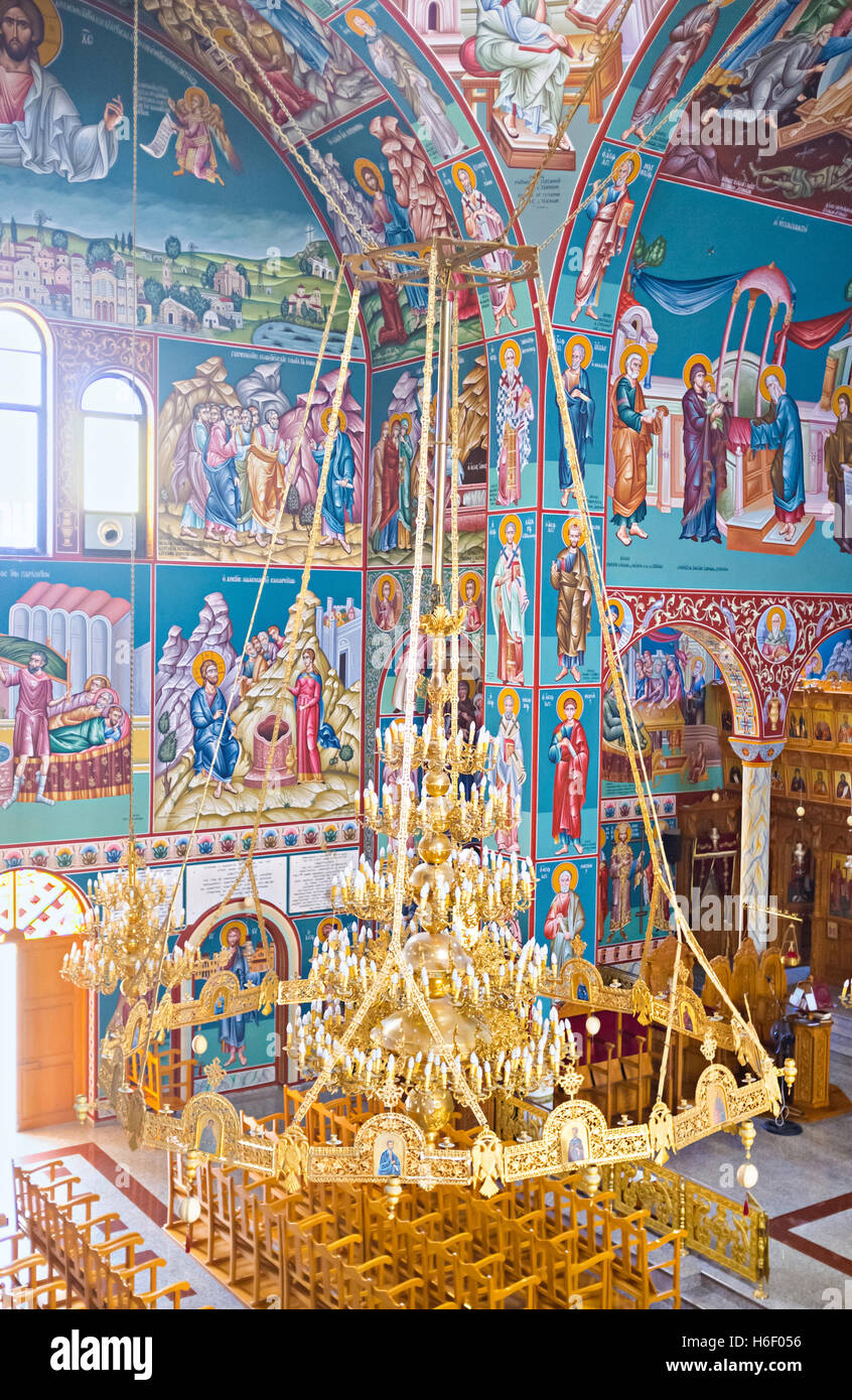 The large golden chandelier in Soter Christ Resurrection Church with ...