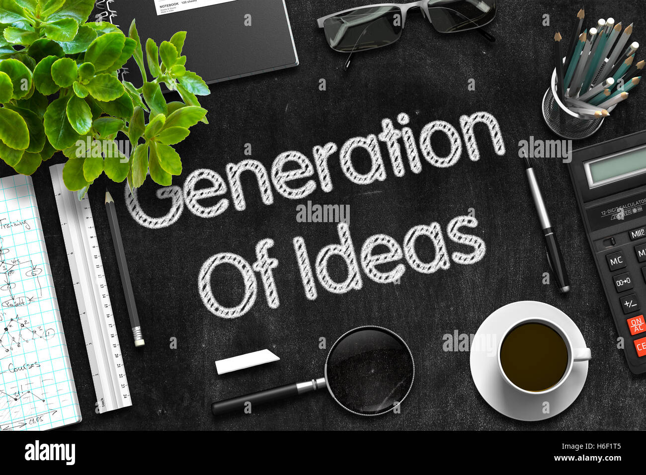 Generation Of Ideas on Black Chalkboard. 3D Rendering Stock Photo - Alamy