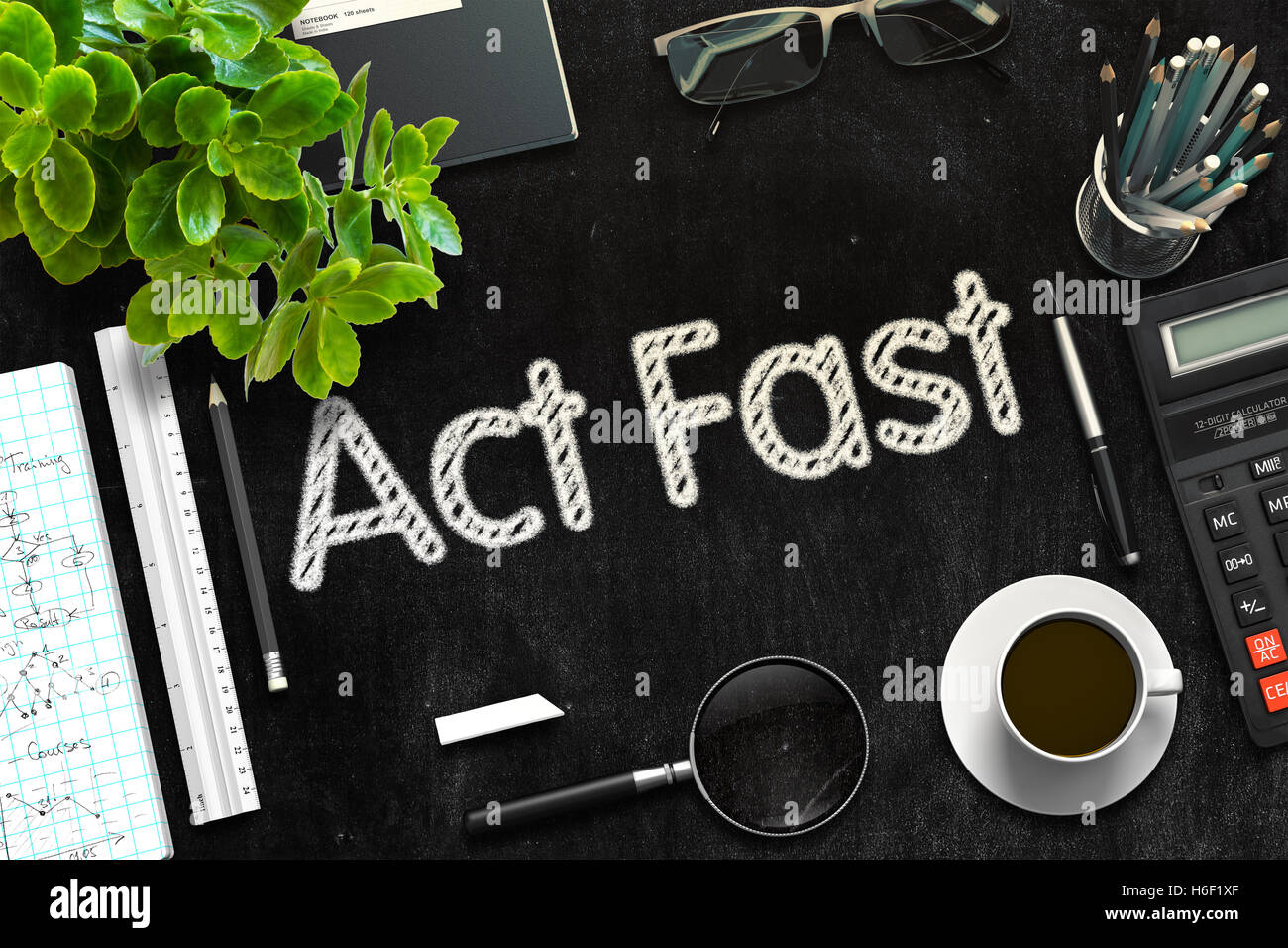 Act Fast Handwritten on Black Chalkboard. 3D Rendering Stock Photo - Alamy