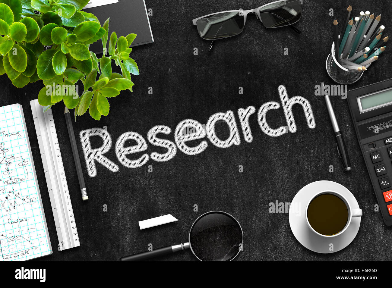 Black Chalkboard with Research Concept. 3D Rendering Stock Photo - Alamy