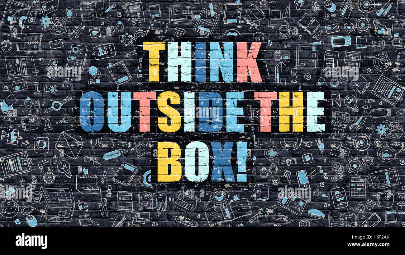 Think Outside the Box Concept with Doodle Design Icons Stock Photo - Alamy