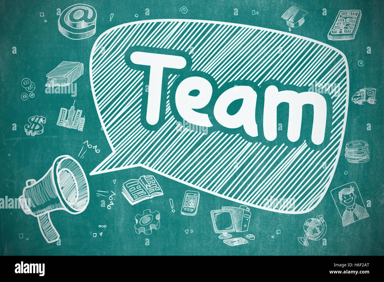 Team - Hand Drawn Illustration on Blue Chalkboard Stock Photo - Alamy