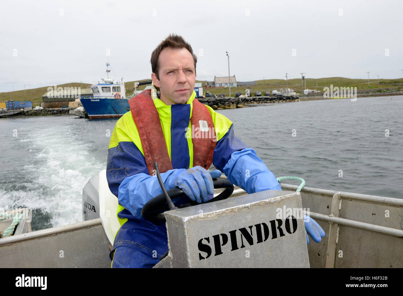 Shetland Mussel farmer Michael Tait at his sea sites and on his boat on ...
