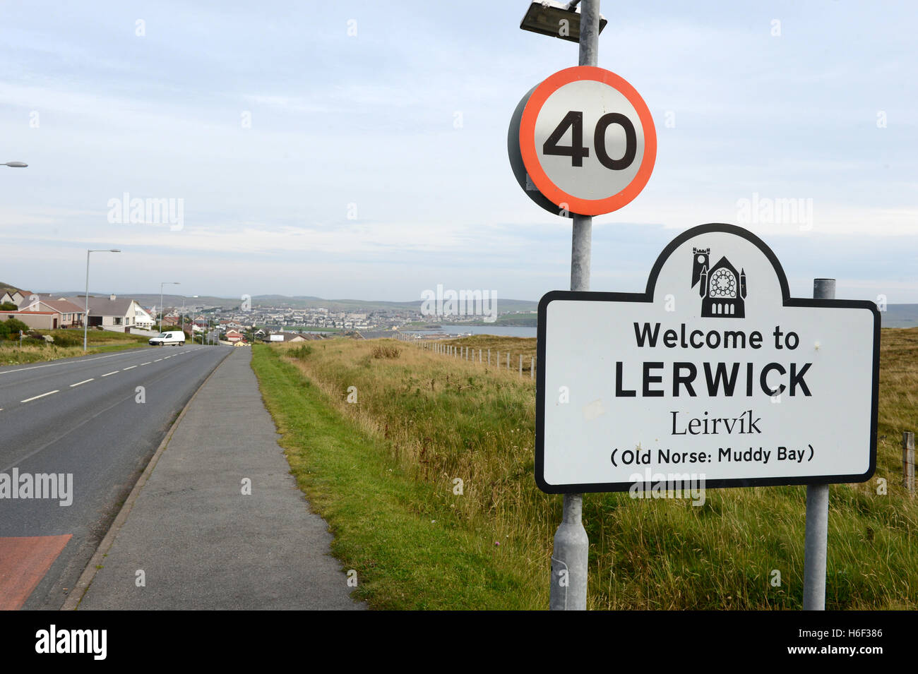 Signage to Lerwick the capital of Shetland Islands Scotland Stock Photo ...
